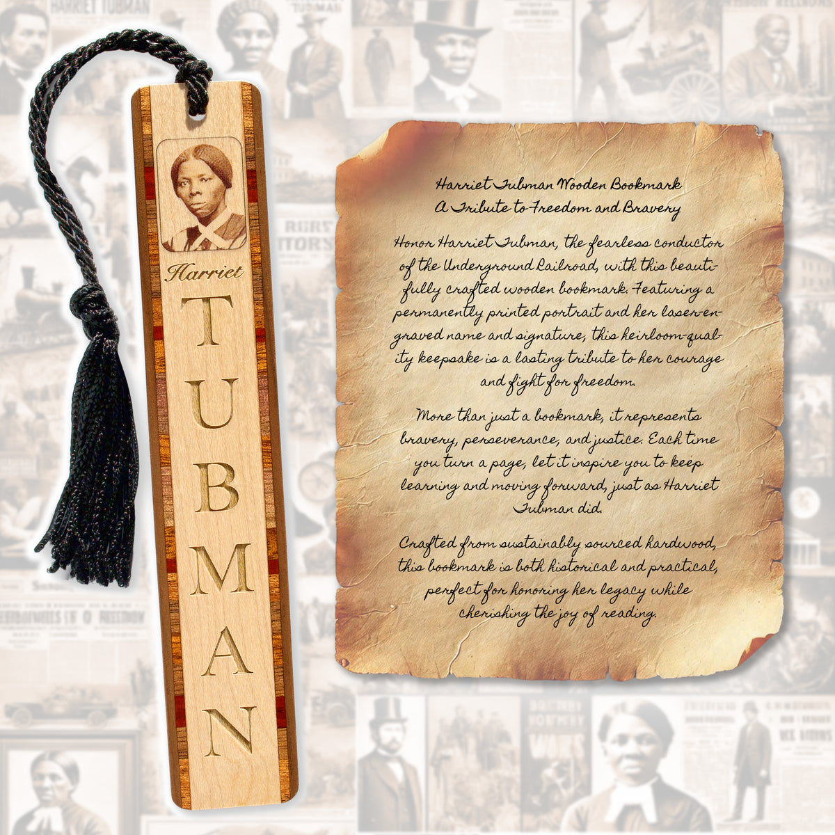 Harriet Tubman Wooden Bookmark with Tassel - Made in The USA