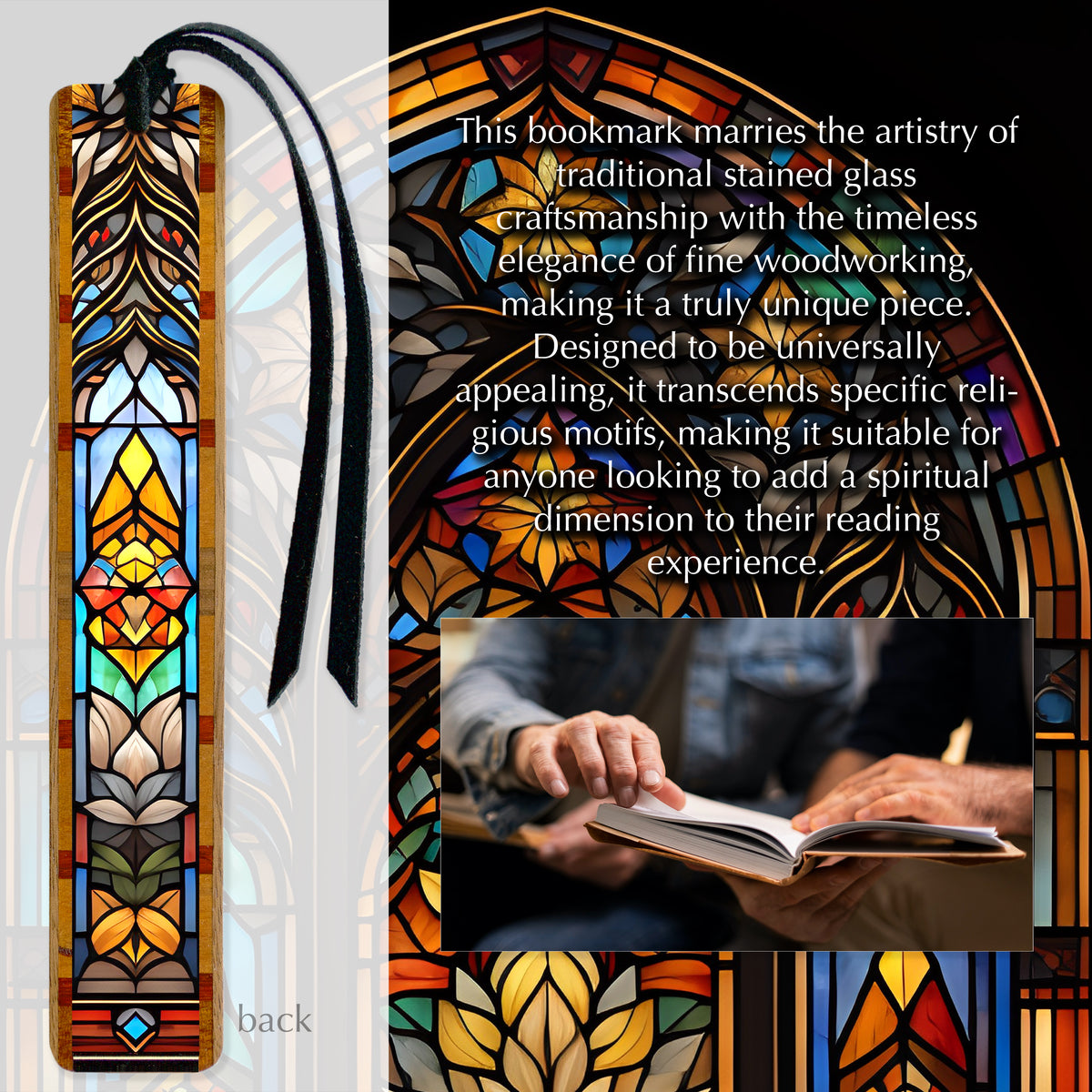 Stained Glass (Double-Sided) Handcrafted Wooden Bookmark with Tassel b