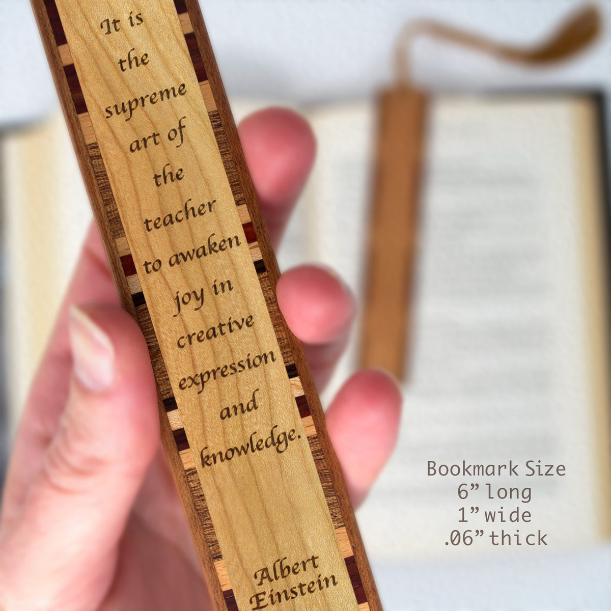 Albert Einstein Teaching Quote Handmade Engraved Wooden Bookmark - Mad