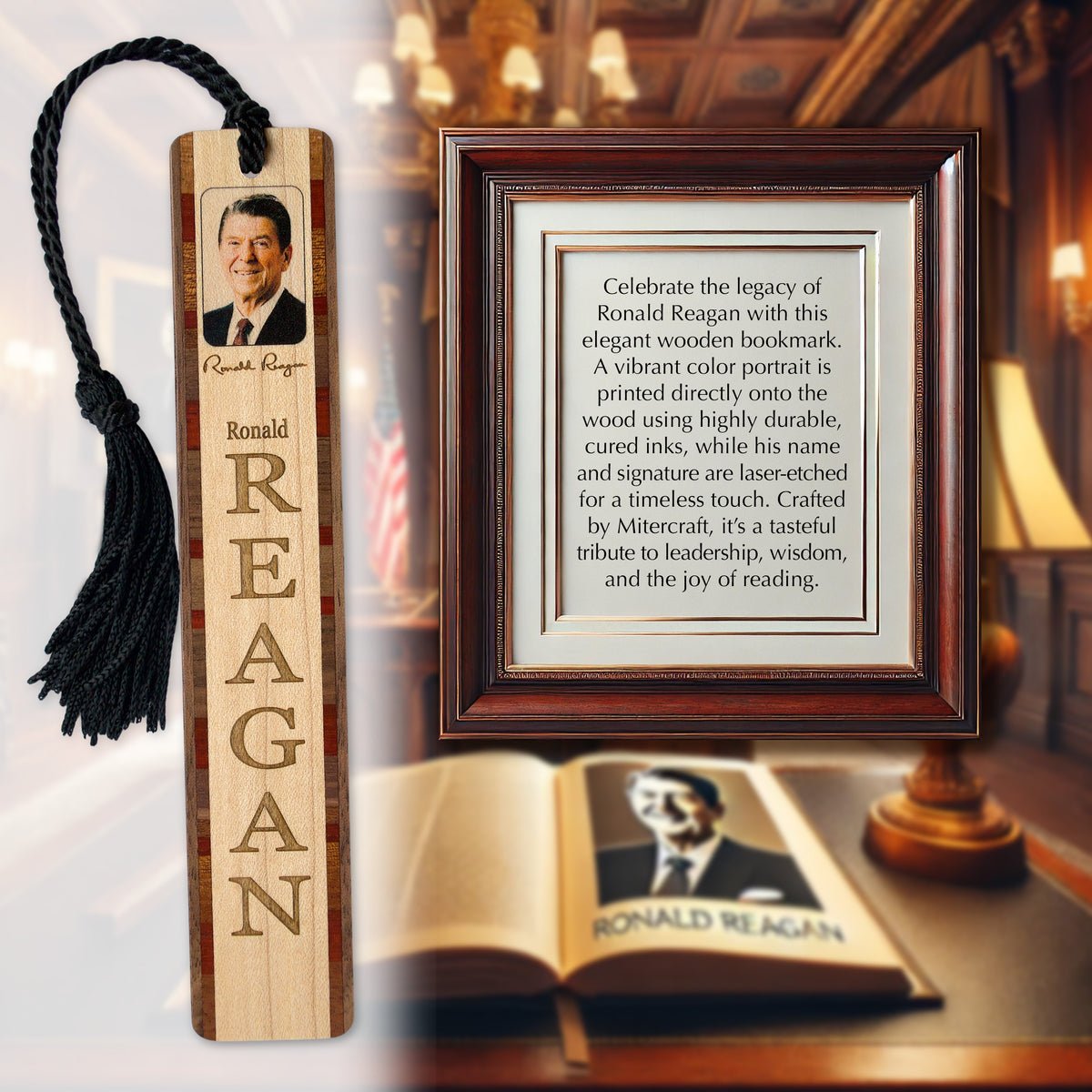 President Ronald Reagan Handmade Wooden Bookmark- Made in the USA