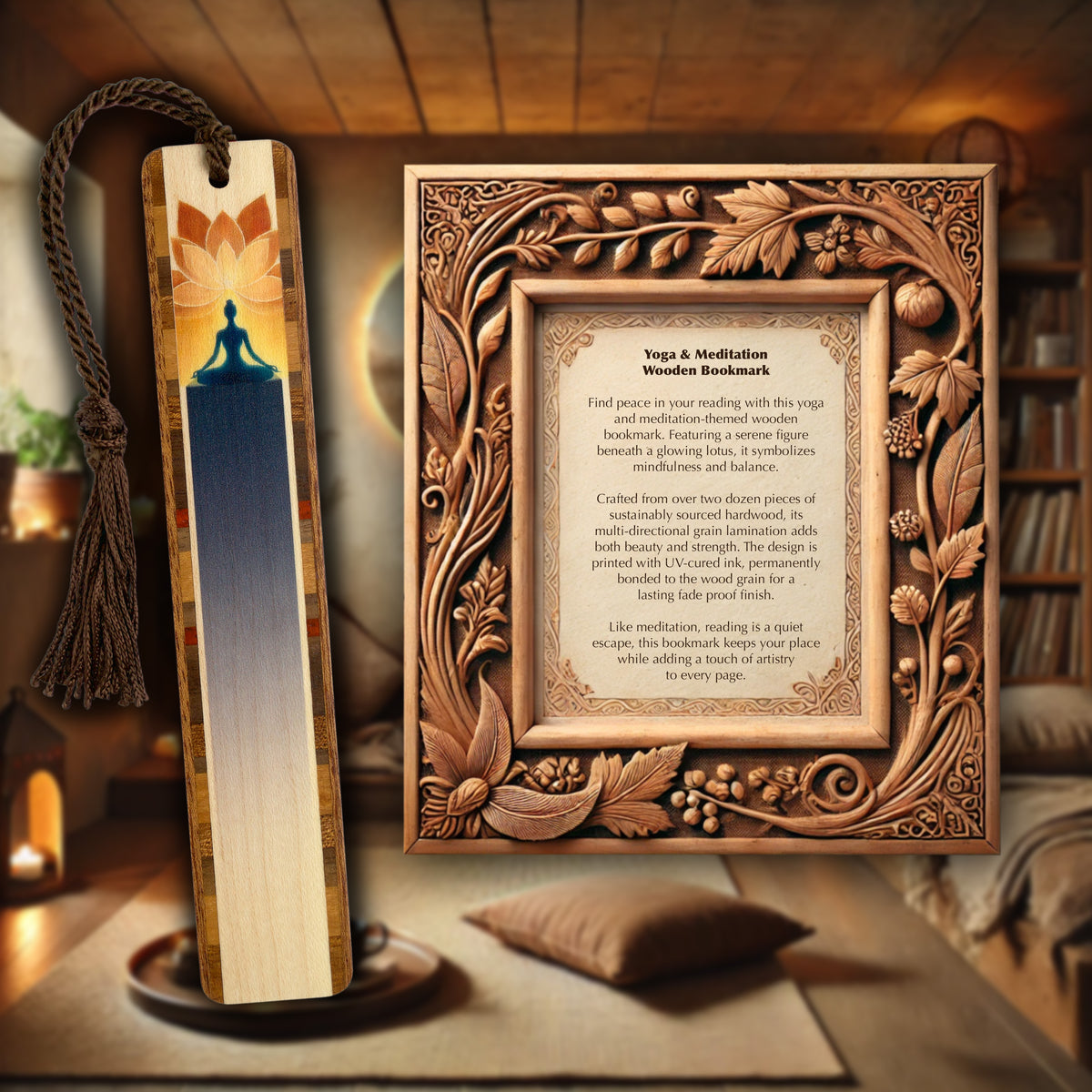 Yoga Meditation Wooden Bookmark – Zen Mindfulness Gift, Handmade in US