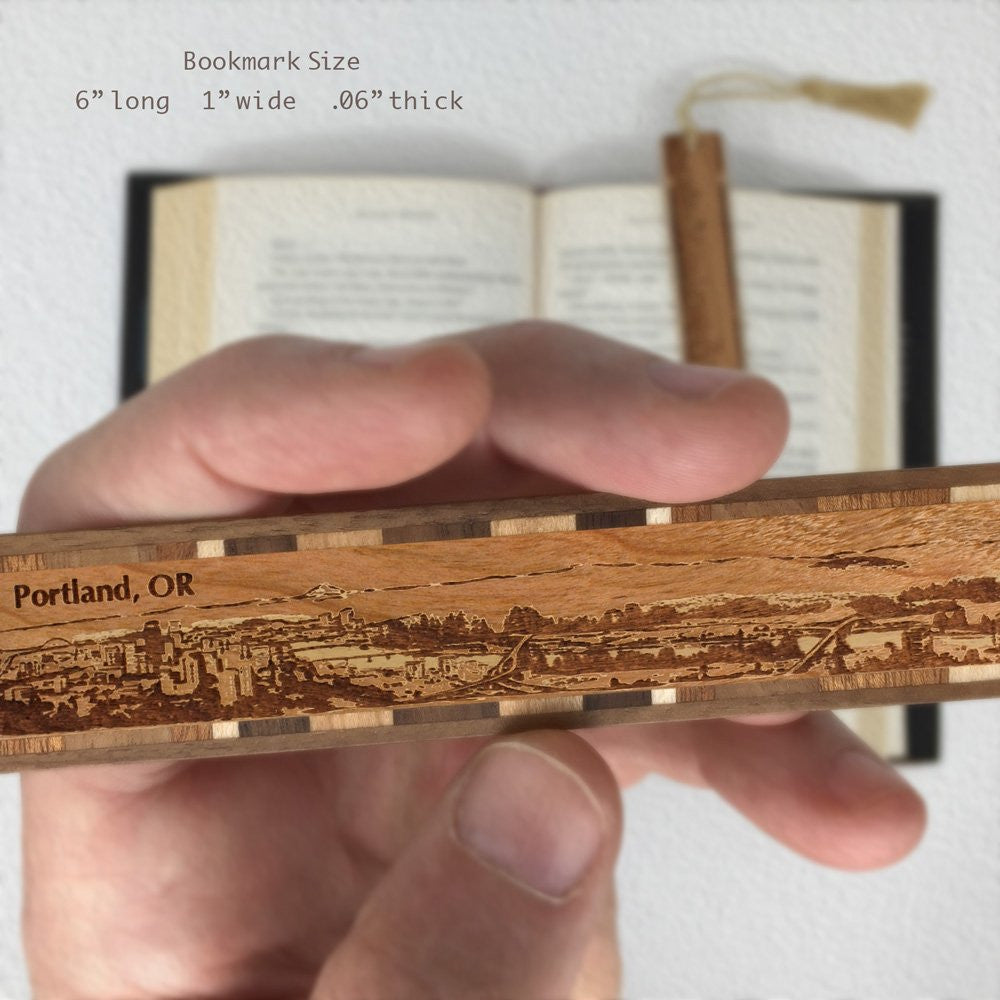 Portland Oregon Downtown Skyline Handmade Engraved Wooden Bookmark - M