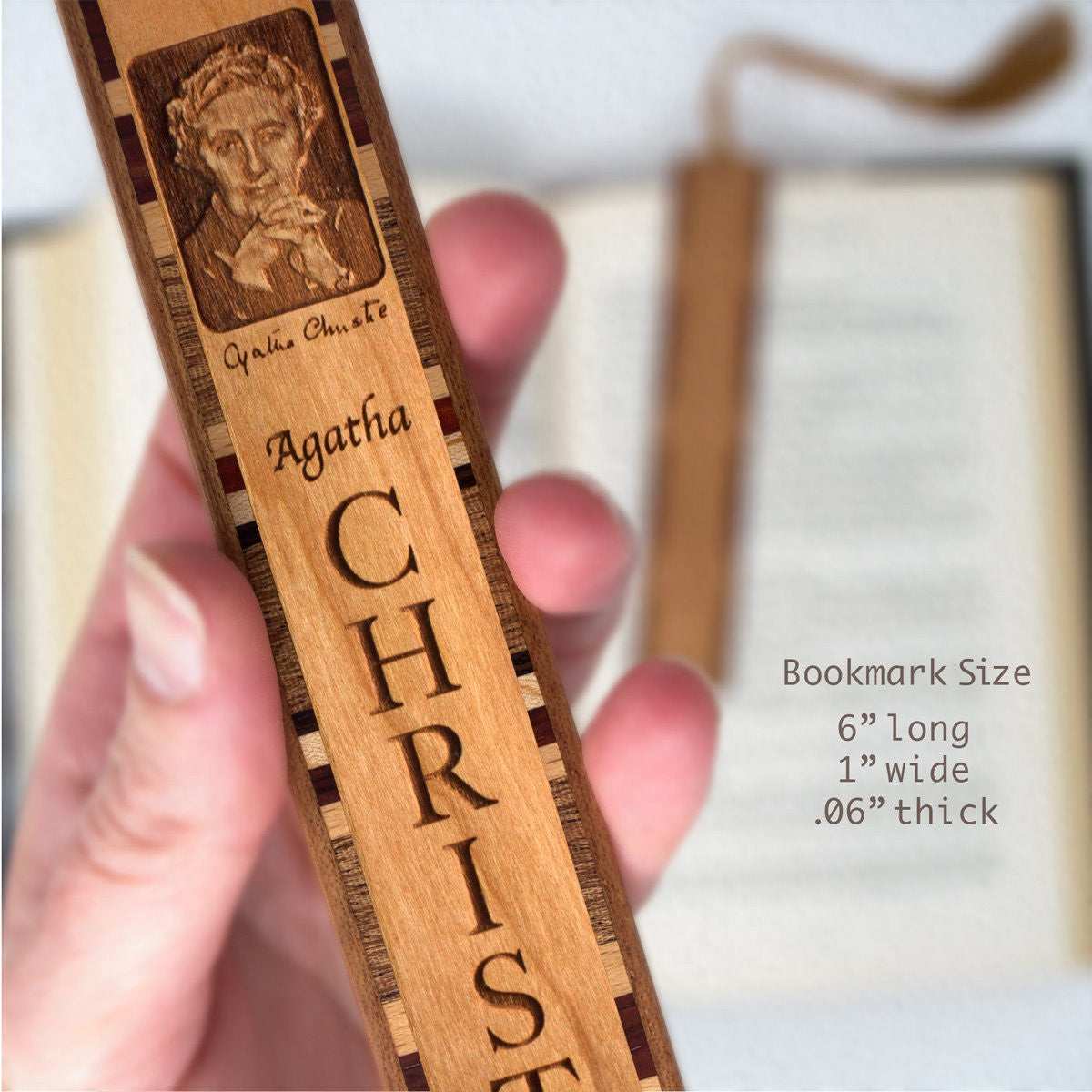 Author Agatha Christie Handmade Engraved Wooden Bookmark - Made in the
