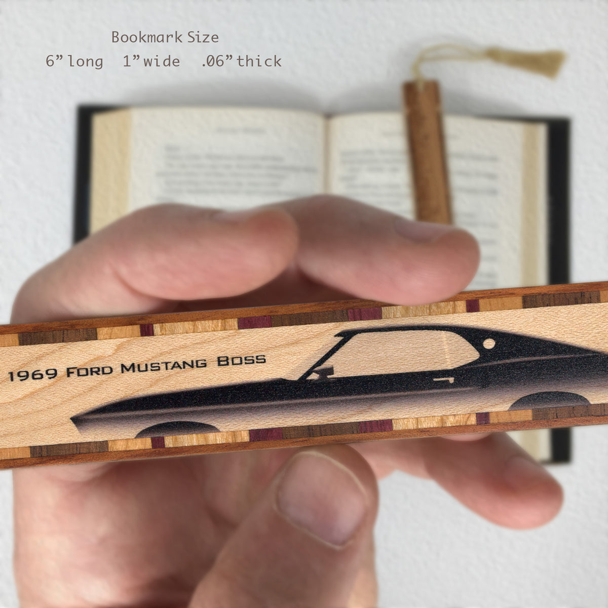 Classic Car 1969 Ford Mustang Boss Handmade Wooden Bookmark - Made in