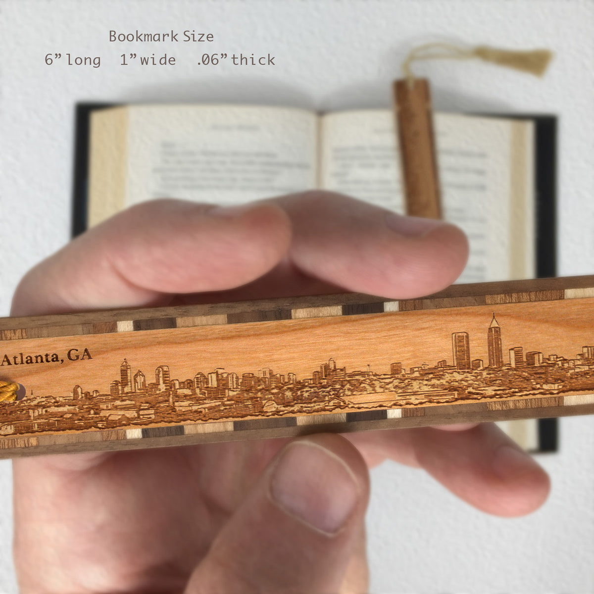 Atlanta Georgia Downtown Skyline Engraved Wooden Bookmark - Made in th
