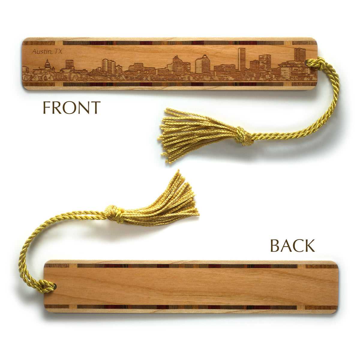 Austin Texas Skyline Handmade Engraved Wooden Bookmark- Made in the US