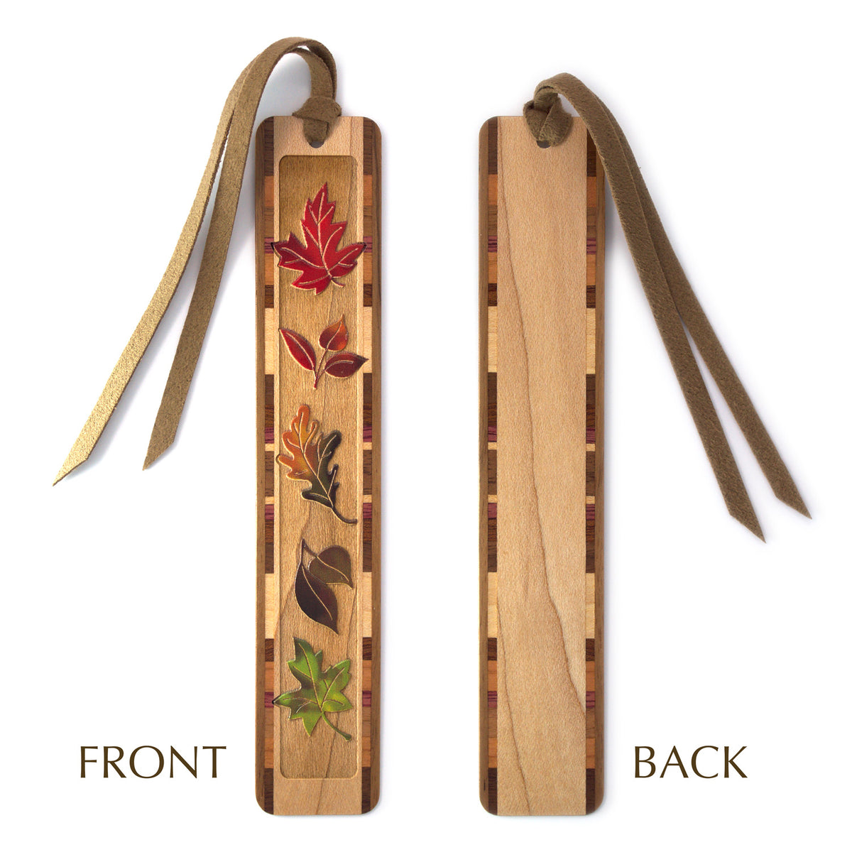 Autumn Leaves Engraved with added color Handmade Wooden Bookmark - Mad