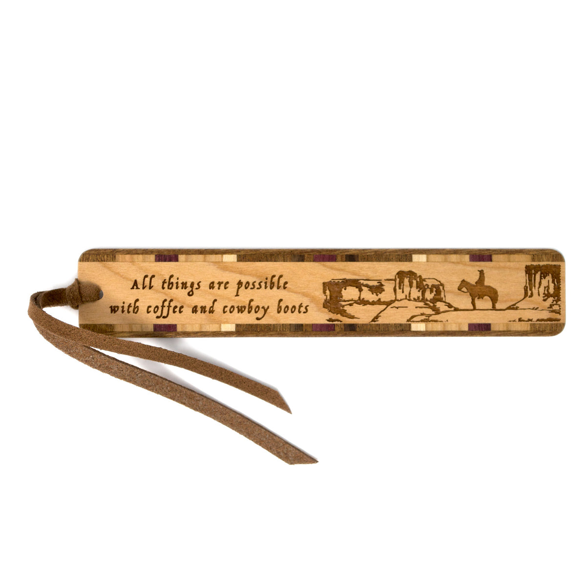 Cowboy Boots and Coffee Quote Handmade Engraved Wooden Bookmark- Made