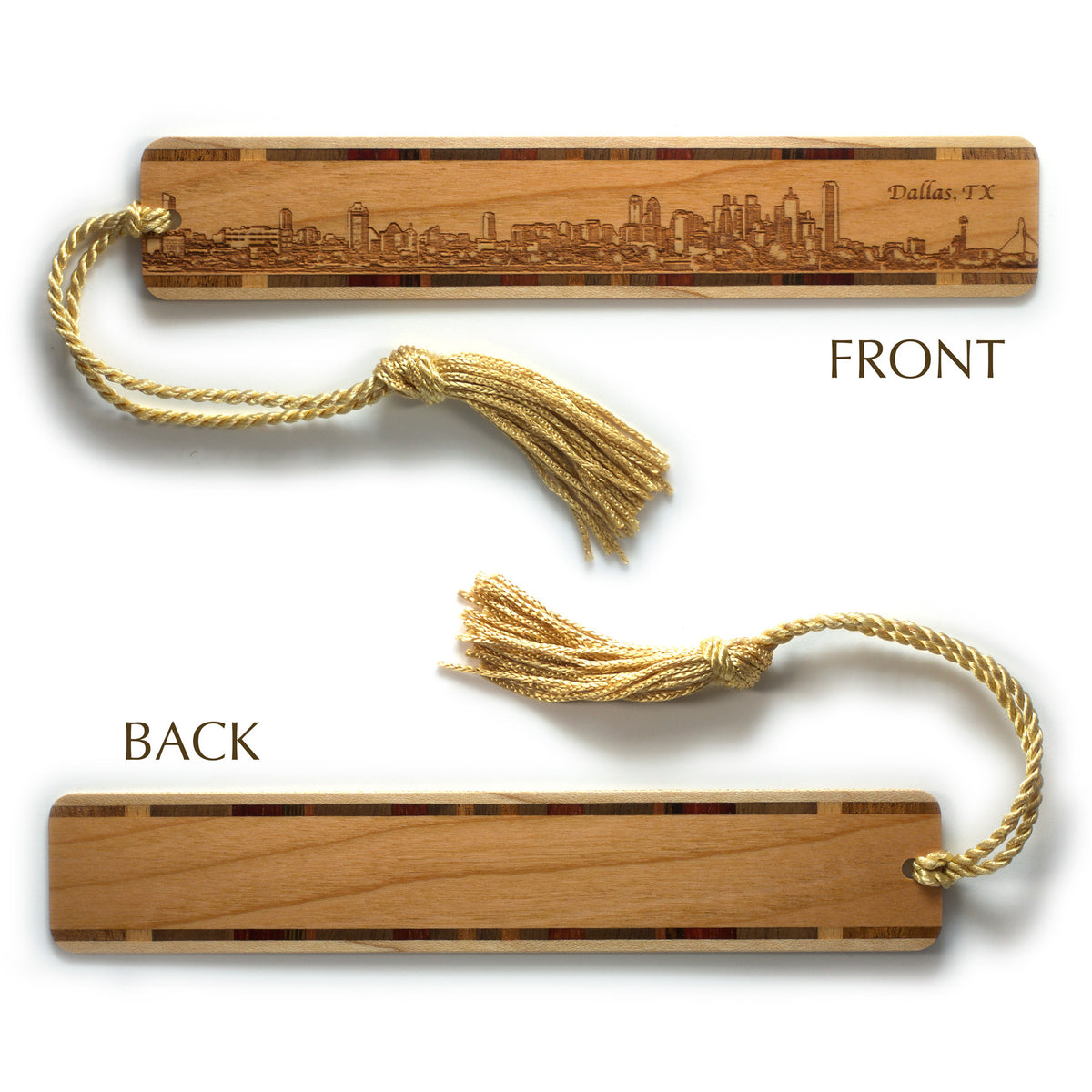 Dallas Texas Skyline Engraved Handmade Wooden Bookmark - Made in the U