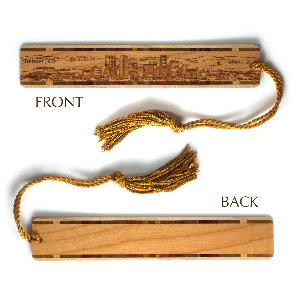 Denver Colorado Skyline Handmade Engraved Wooden Bookmark - Made in th