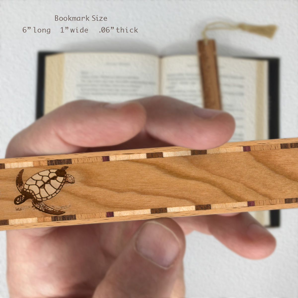 Sea Turtle Tortoise Handmade Engraved Wooden Bookmark - Made in the US