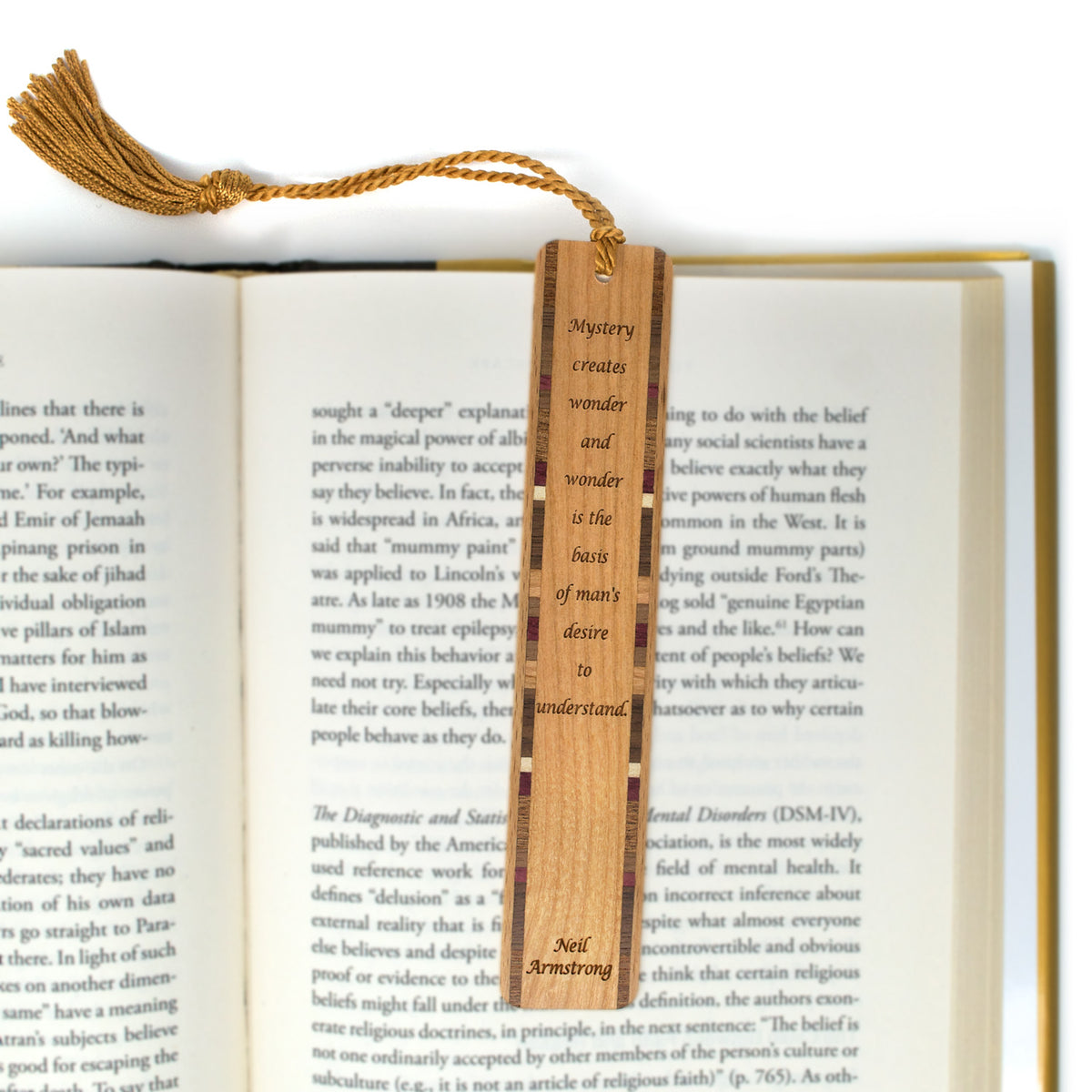 Mystery Quote by Neil Armstrong Handmade Engraved Wooden Bookmark - Ma