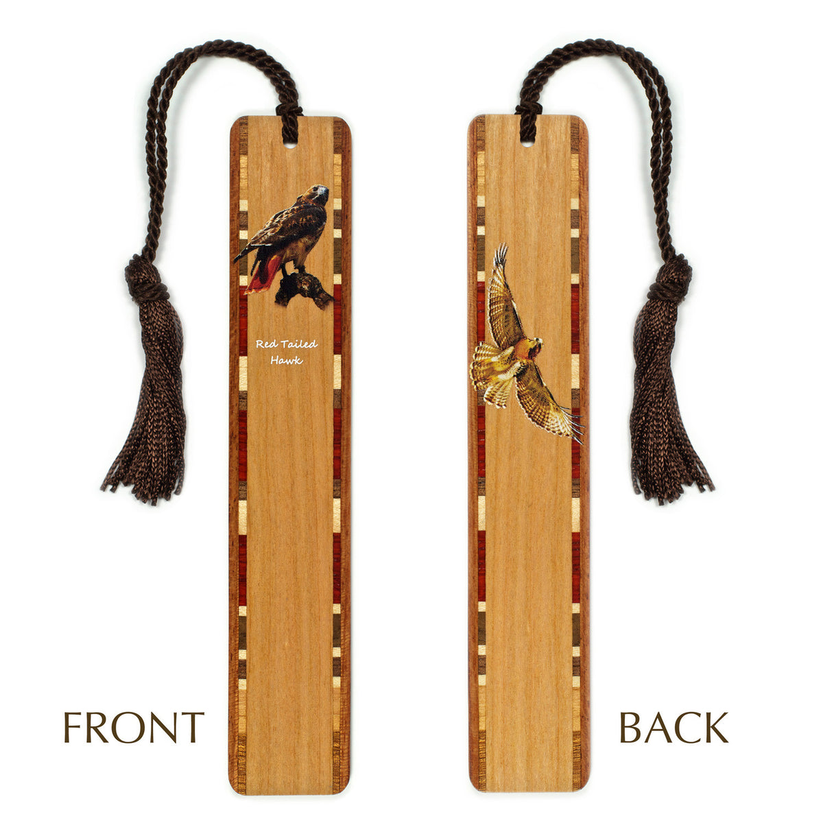 Red Tailed Hawk Raptor Bird (Double Sided) Handmade Wooden Bookmark