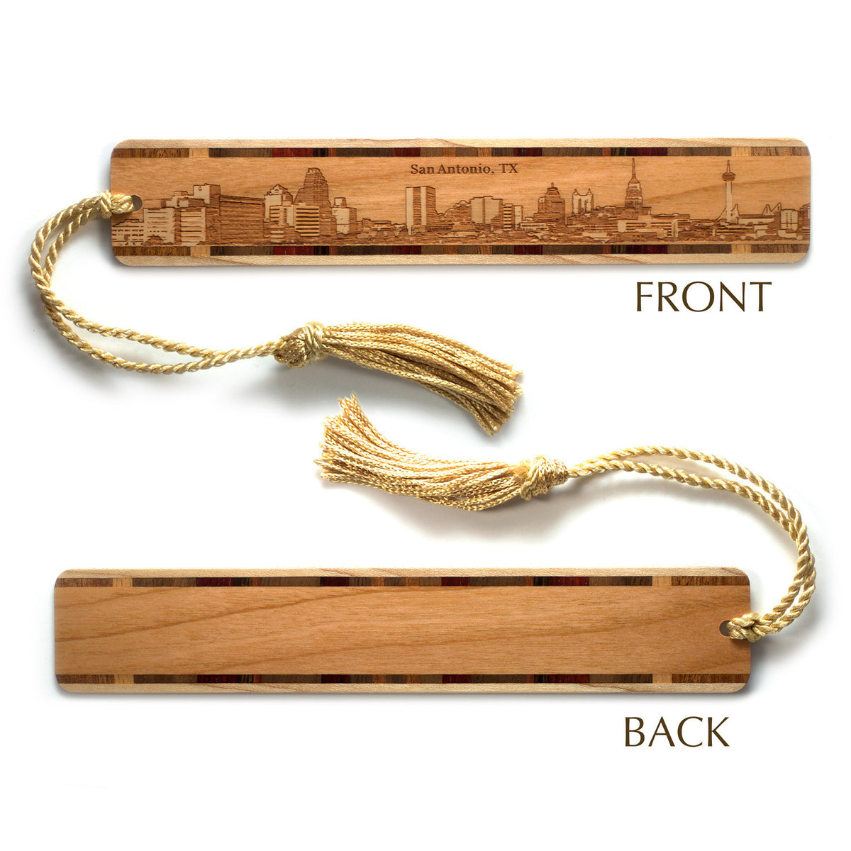 San Antonio Texas Downtown Skyline Handmade Engraved Wooden Bookmark