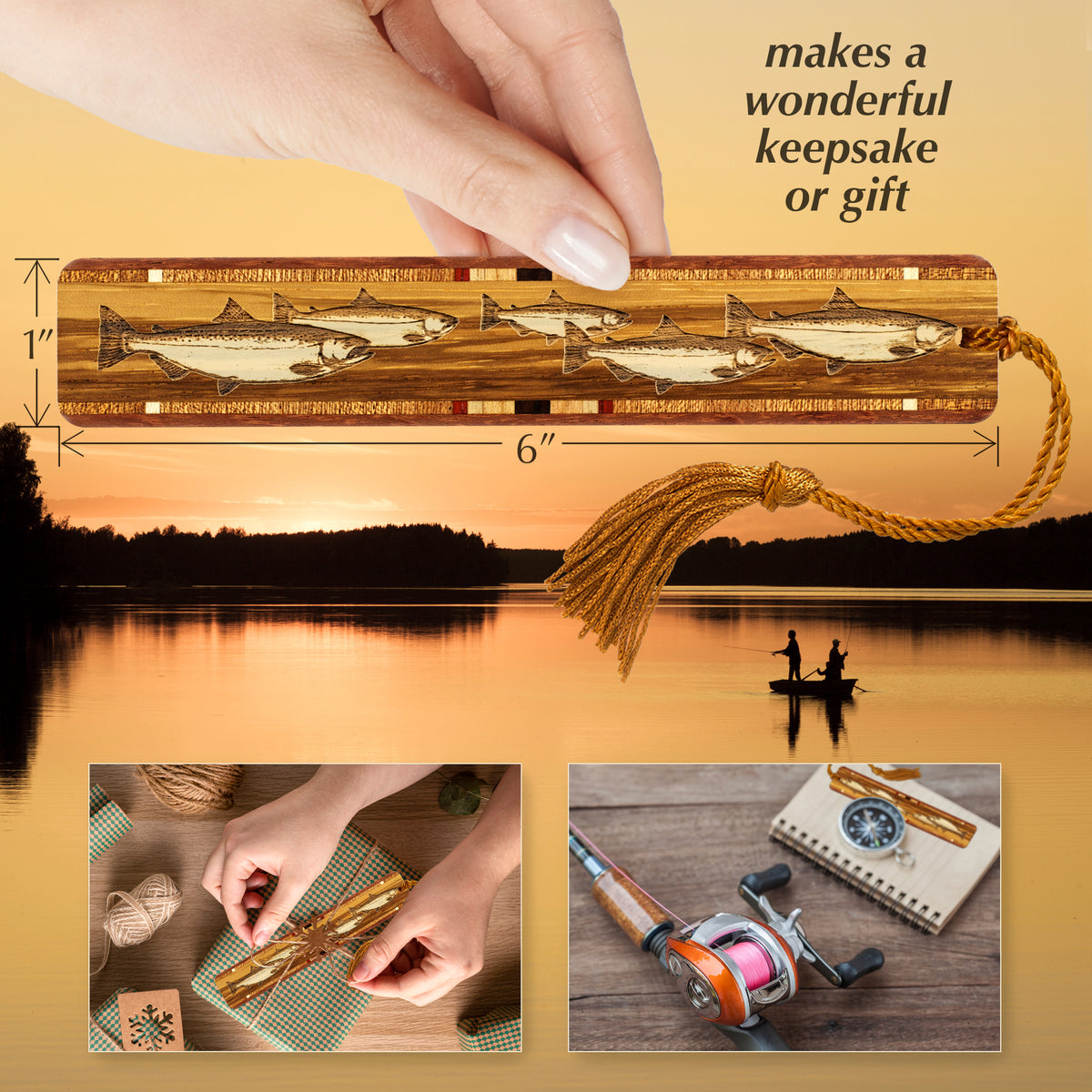 Fish Handmade Engraved Wooden Bookmark - Made in the USA