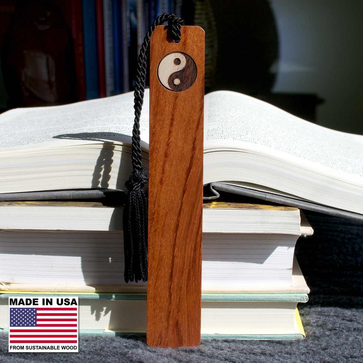 Yin and Yang Handmade Engraved Wooden Bookmark